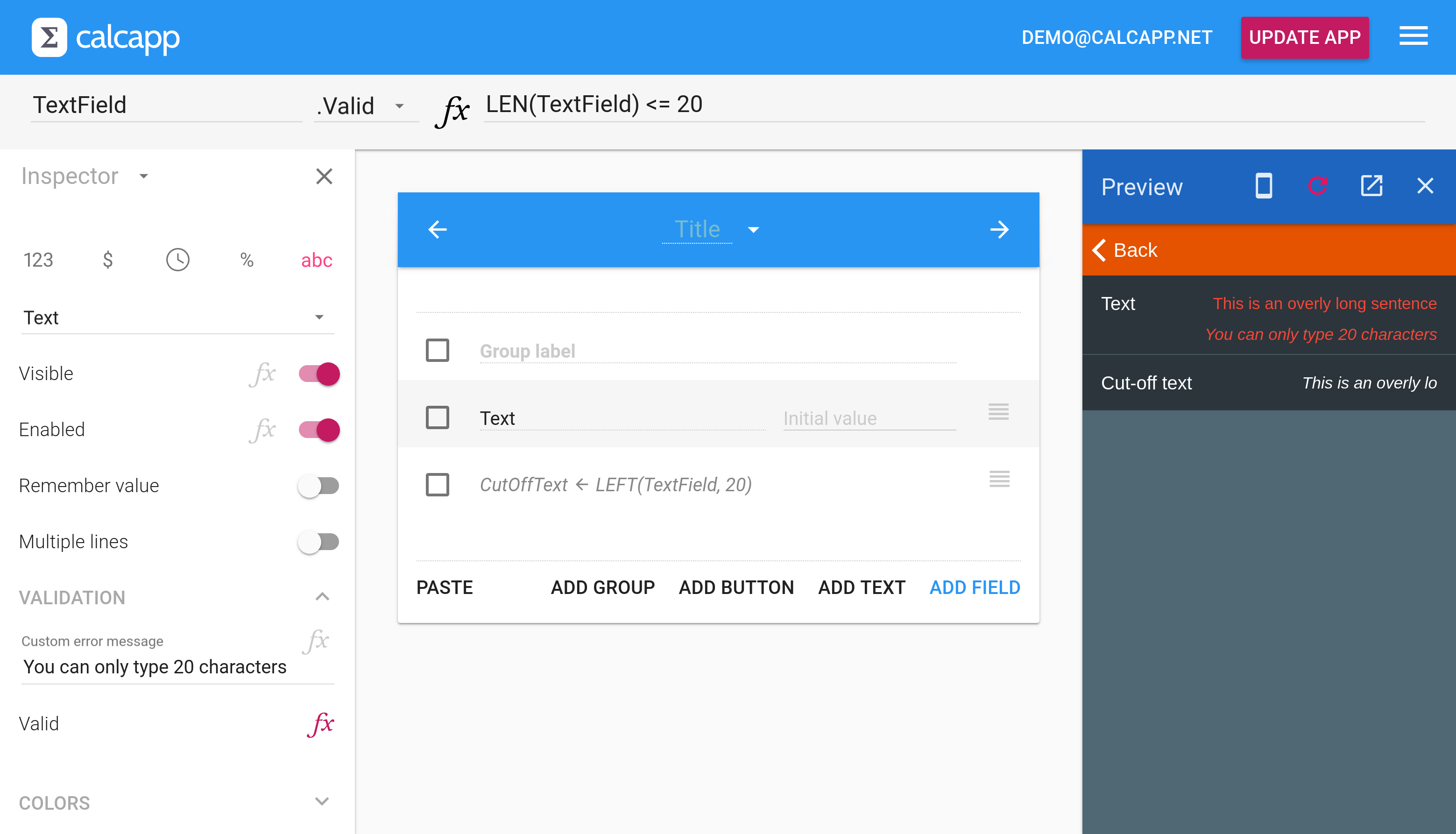 Calcapp Tip Limit The Length Of A Text Field